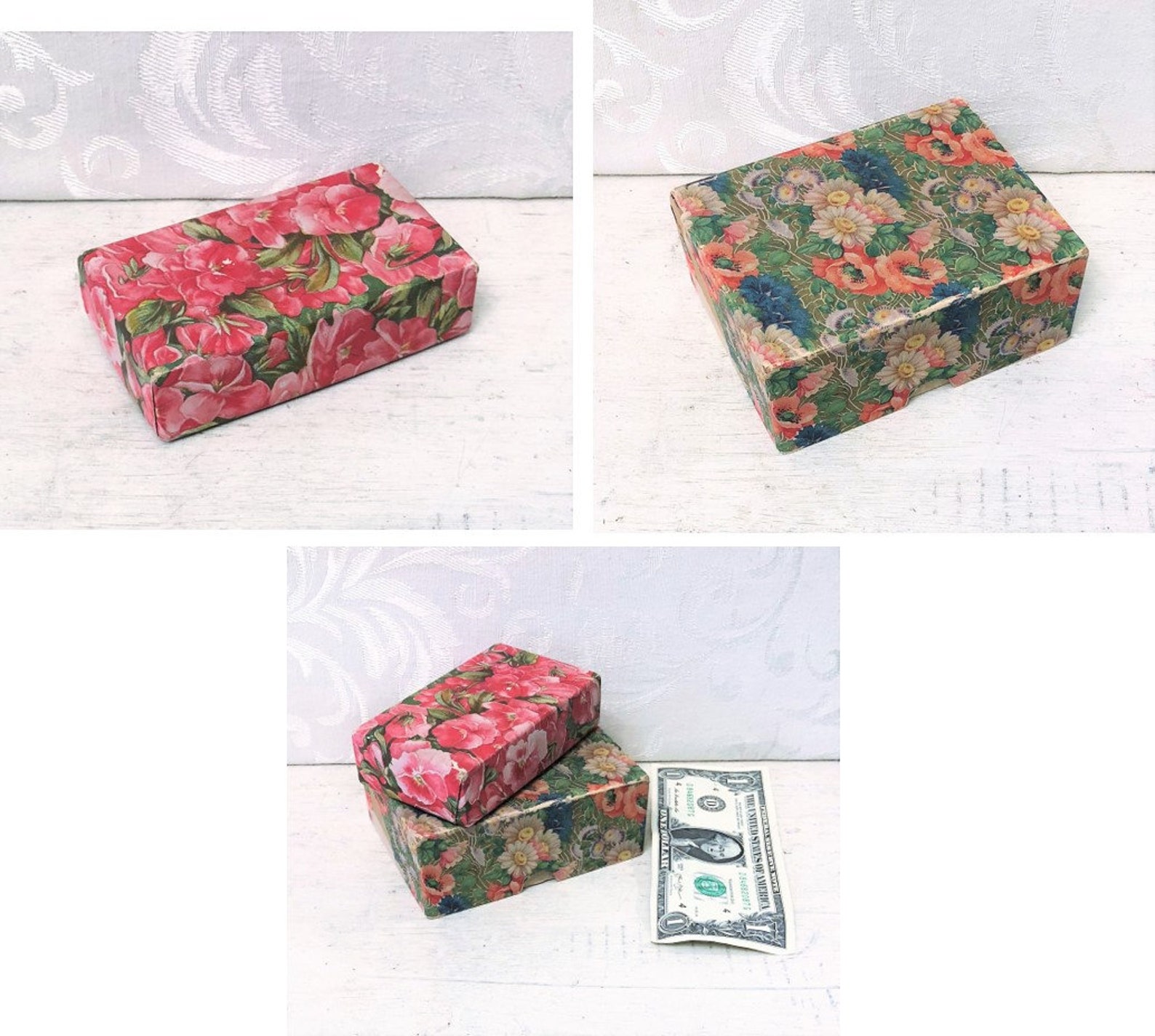Two Lovely Small Vintage Floral Cardboard Boxes Tiny Pink - Etsy