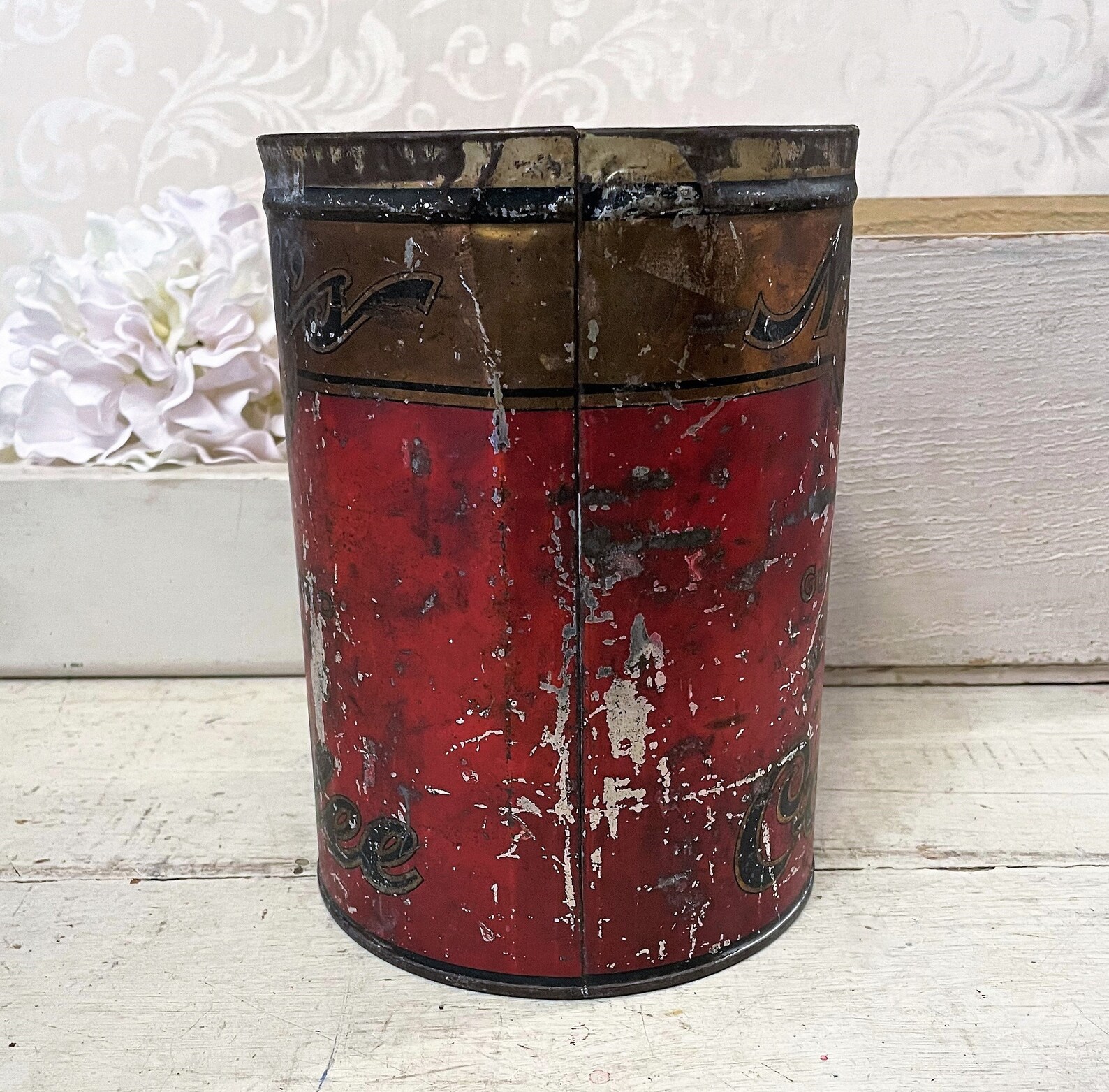 RUSTIC Farmhouse Coffee Tin W Red Gold Black Antique Nashs - Etsy