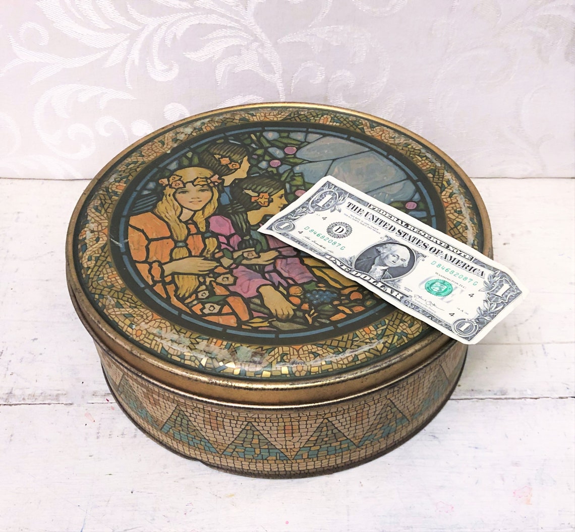 Large Beautiful Antique Tin Box Young Women Flowers in Hair - Etsy