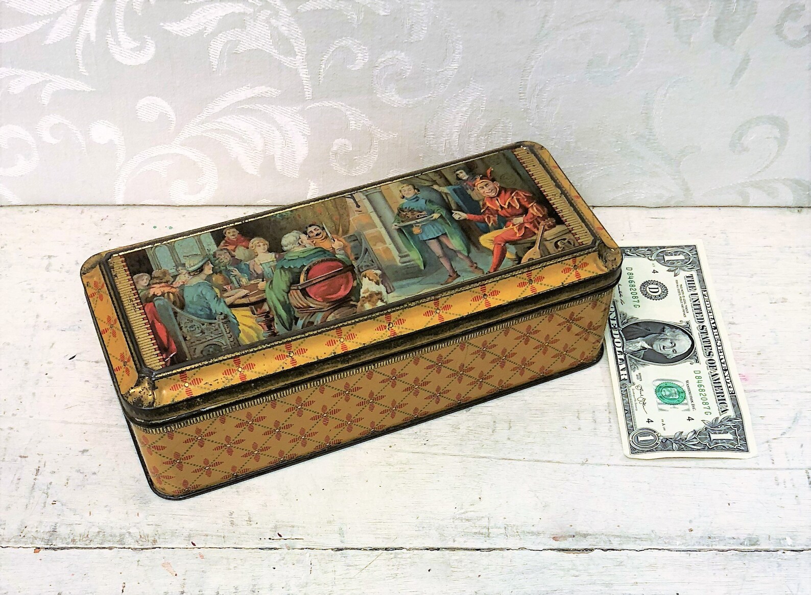 Rare Antique Medieval Feast Tin Red Jester Middle Ages Vintage Antique ...