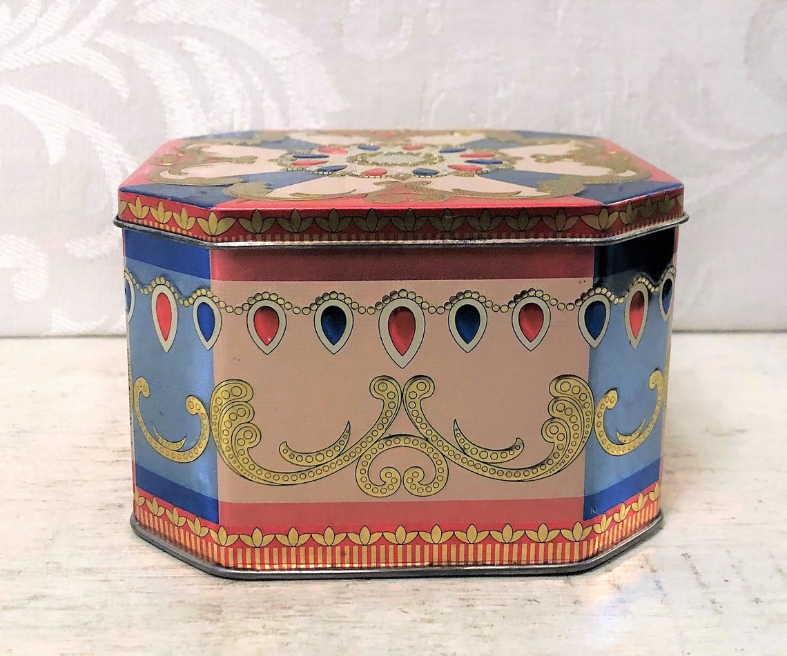 Beautiful Small Vintage Tin Box Pink & Blue Ornate Jewel - Etsy