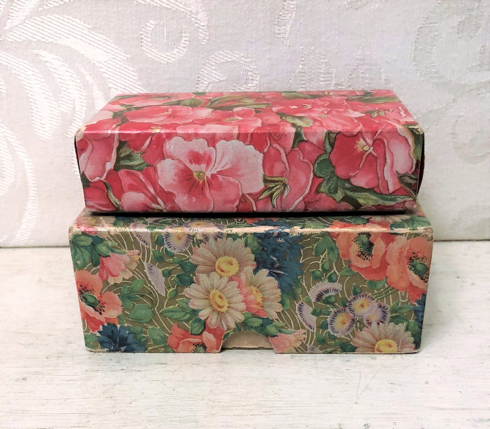 Two Lovely Small Vintage Floral Cardboard Boxes Tiny Pink - Etsy