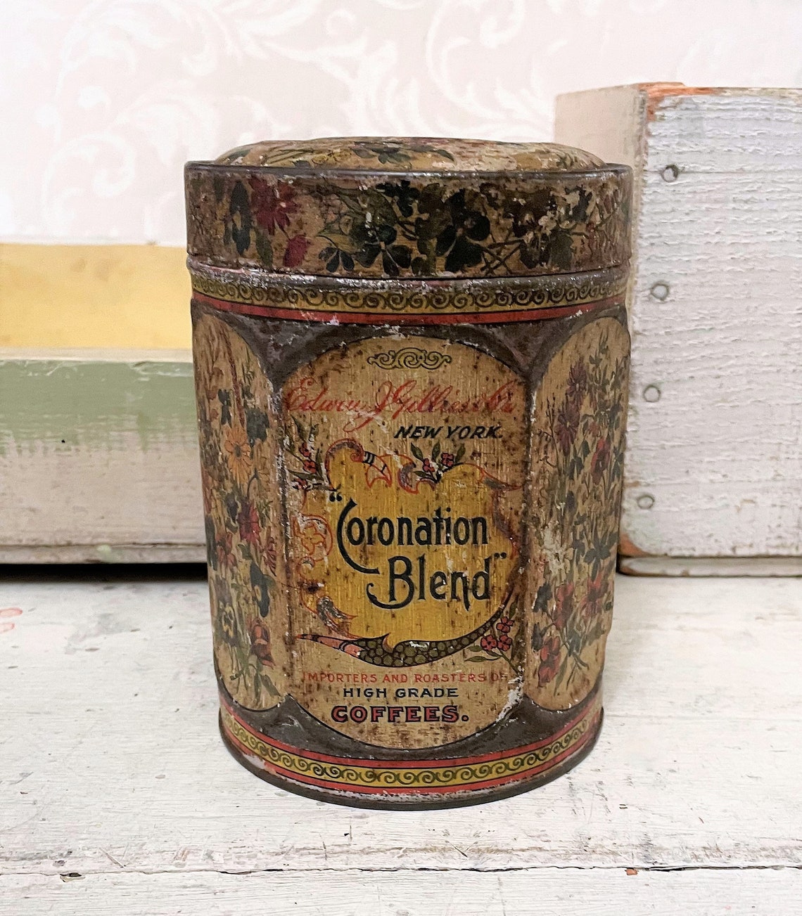 Rustic Antique Coffee Tin Small Floral Montage Botanical - Etsy