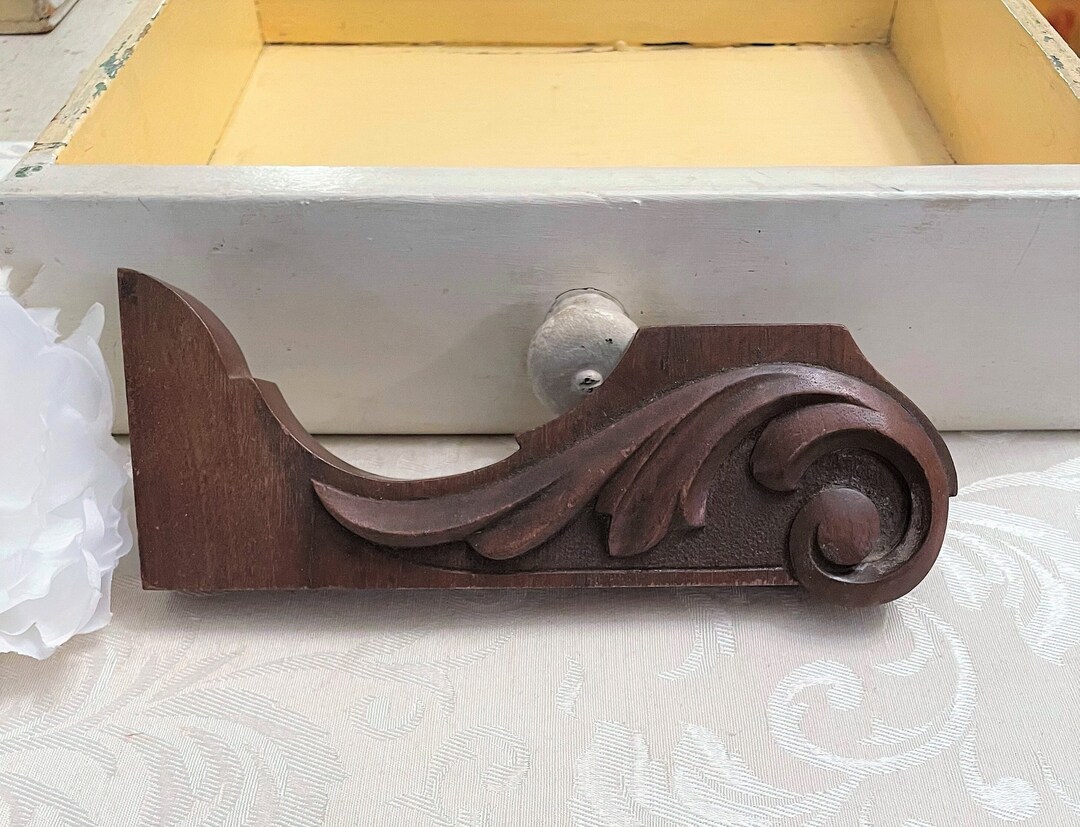 Antique Wood Scroll Piece Thick & Sturdy Partial Wooden Carved Piece ...