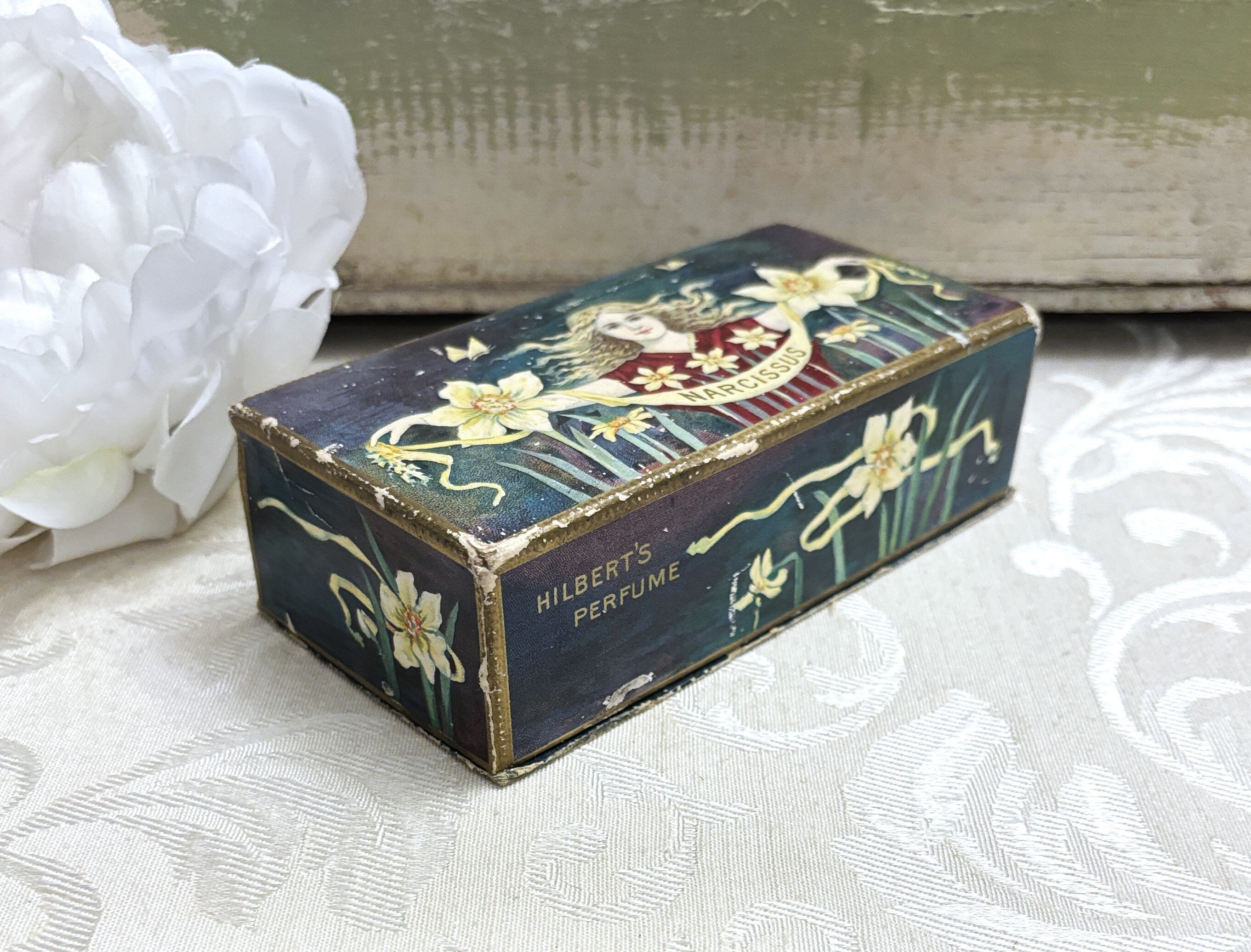 Beautiful Antique Cardboard Box Art Nouveau Little Girl Narcissus ...