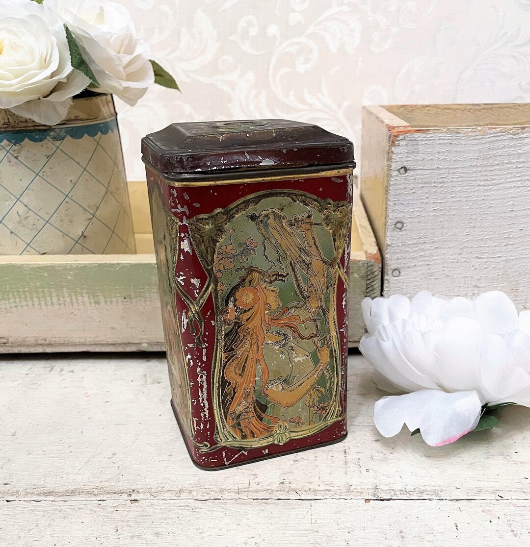Very Rare SHABBY Early Coffee Tea Tin Art Nouveau Ladies by Livemont ...