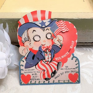 Vintage Uncle Sam Die Cut Valentines Day Card, C 1940s Patriotic ...