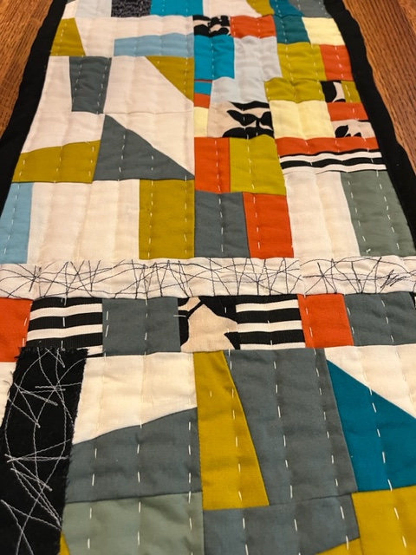 Modern, Abstract Table Runner, Art Quilting. Textile Art for Your Table ...