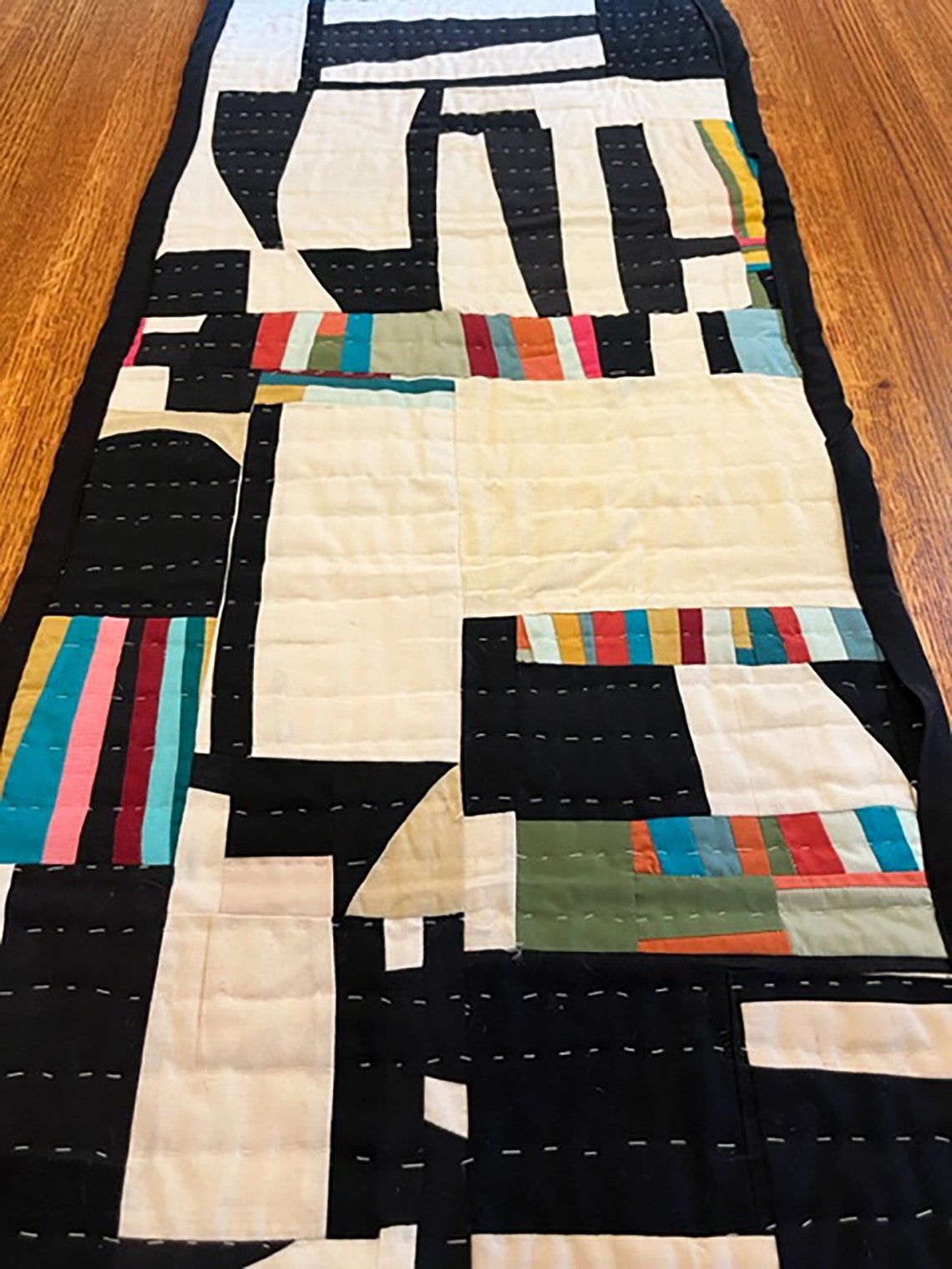 My Abstract Table Runner, Handmade, Hand-quilted, Black and White With ...