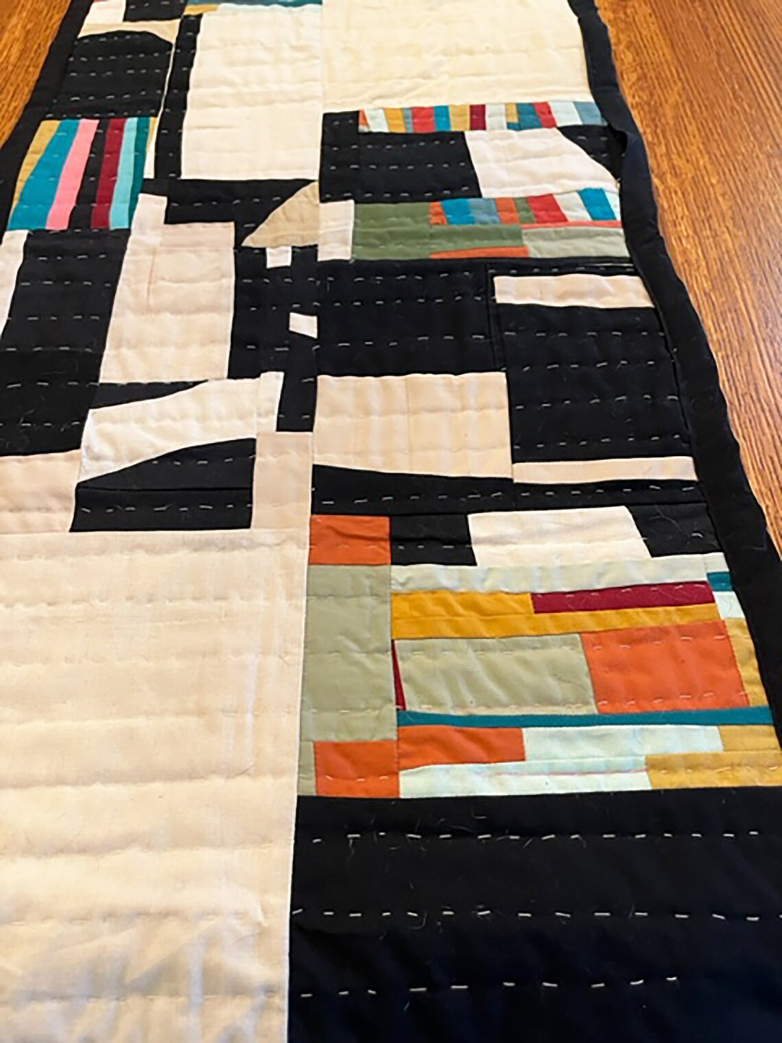 My Abstract Table Runner, Handmade, Hand-quilted, Black and White With ...