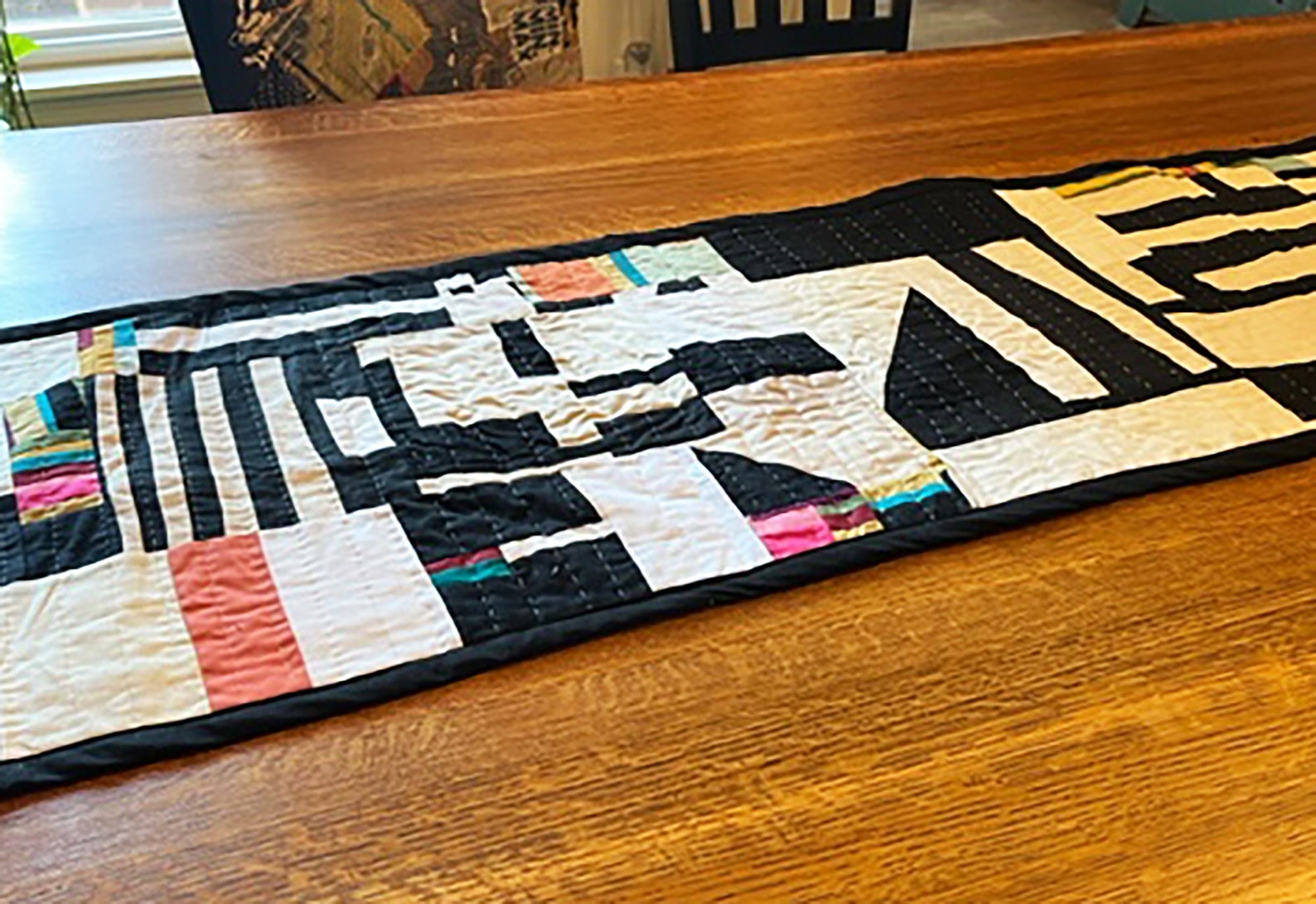 My Abstract Table Runner, Handmade, Hand-quilted, Black and White With ...