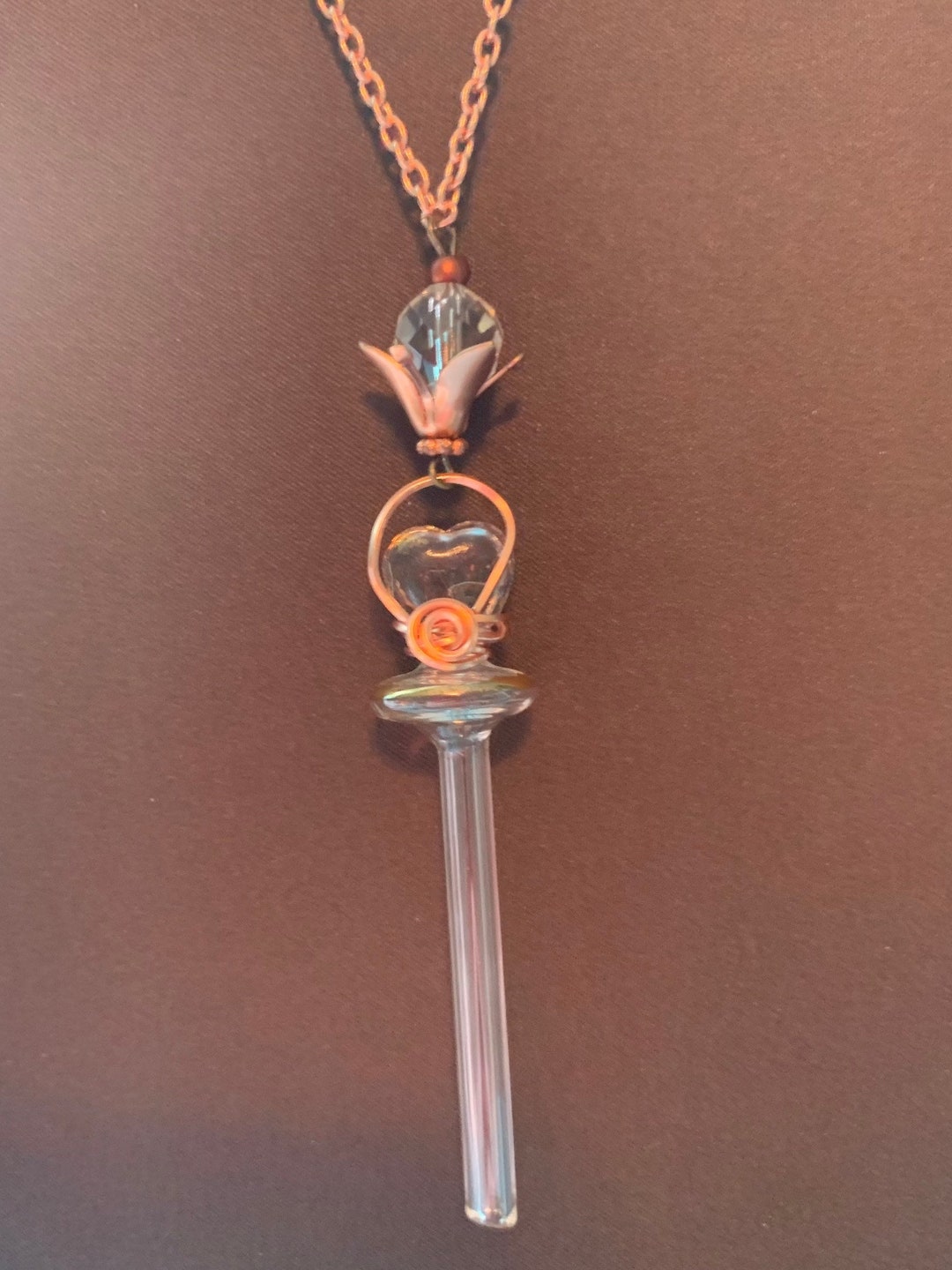 Copper Wired Vintage Glass Perfume Stopper Pendant Necklace - Etsy