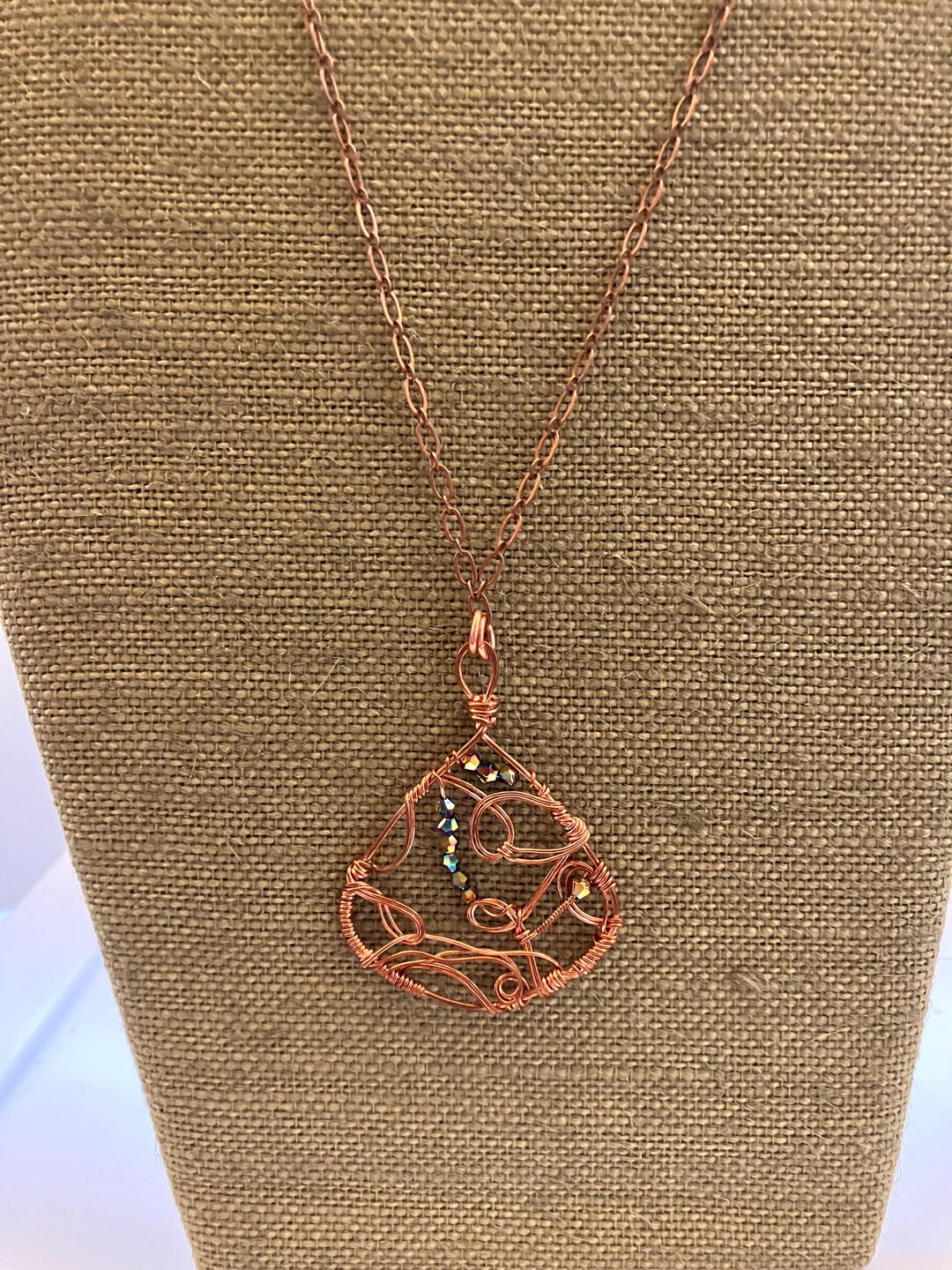 Copper Wire Wrapped Free Form Necklace With Glass Beads - Etsy