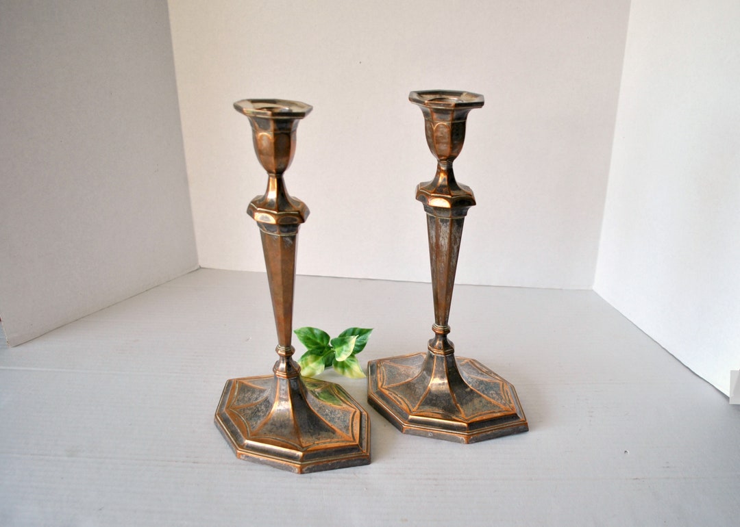 Antique Unique Sheffield Style Silver Plate Over Copper Candlestick ...