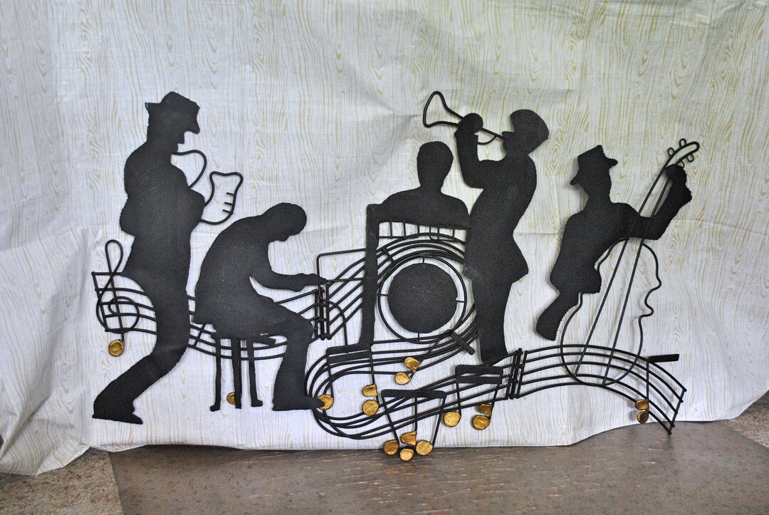 Vintage Black Large 35 Metal Blues Jazz Band Silhouette Music Notes ...