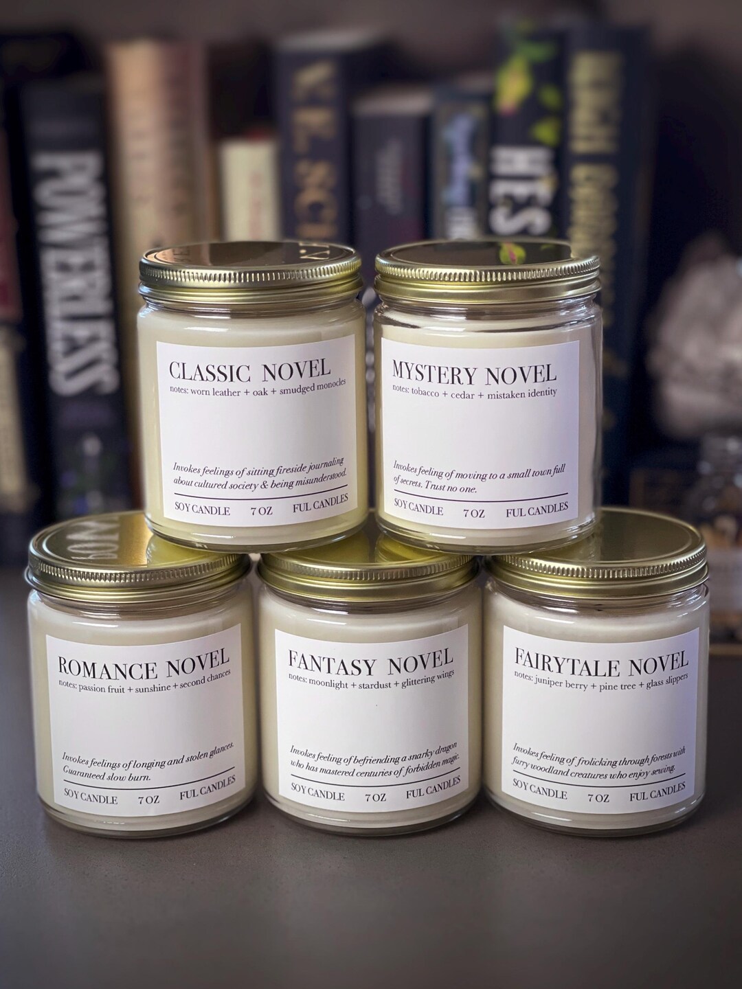 Set of 5 Novel Candles (classic, Fairytale, Fantasy, Mystery, Romance ...