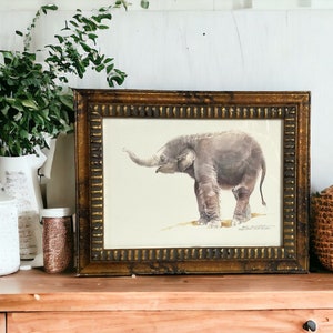 Vintage Signed Elephant Watercolor Painting / Framed Original Painting ...