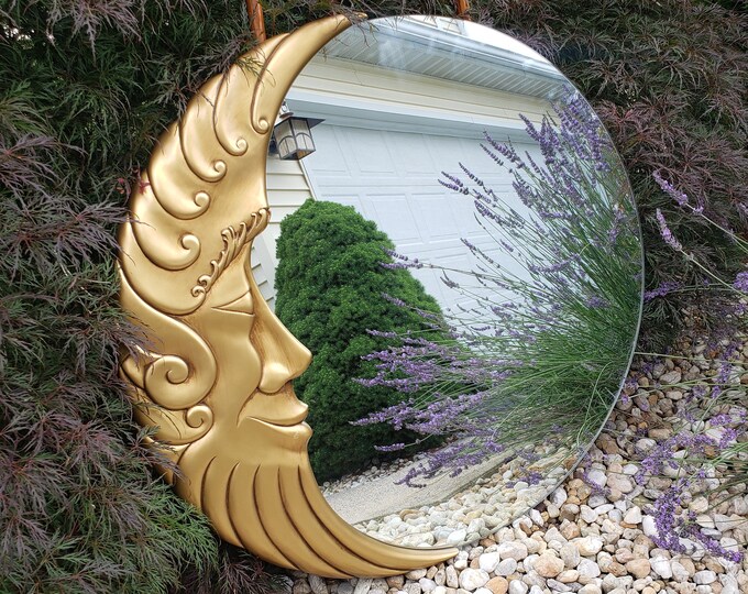 Gold Moon Mirror ~ Large 39" Round Vintage Half Moon Face Round Wall ...