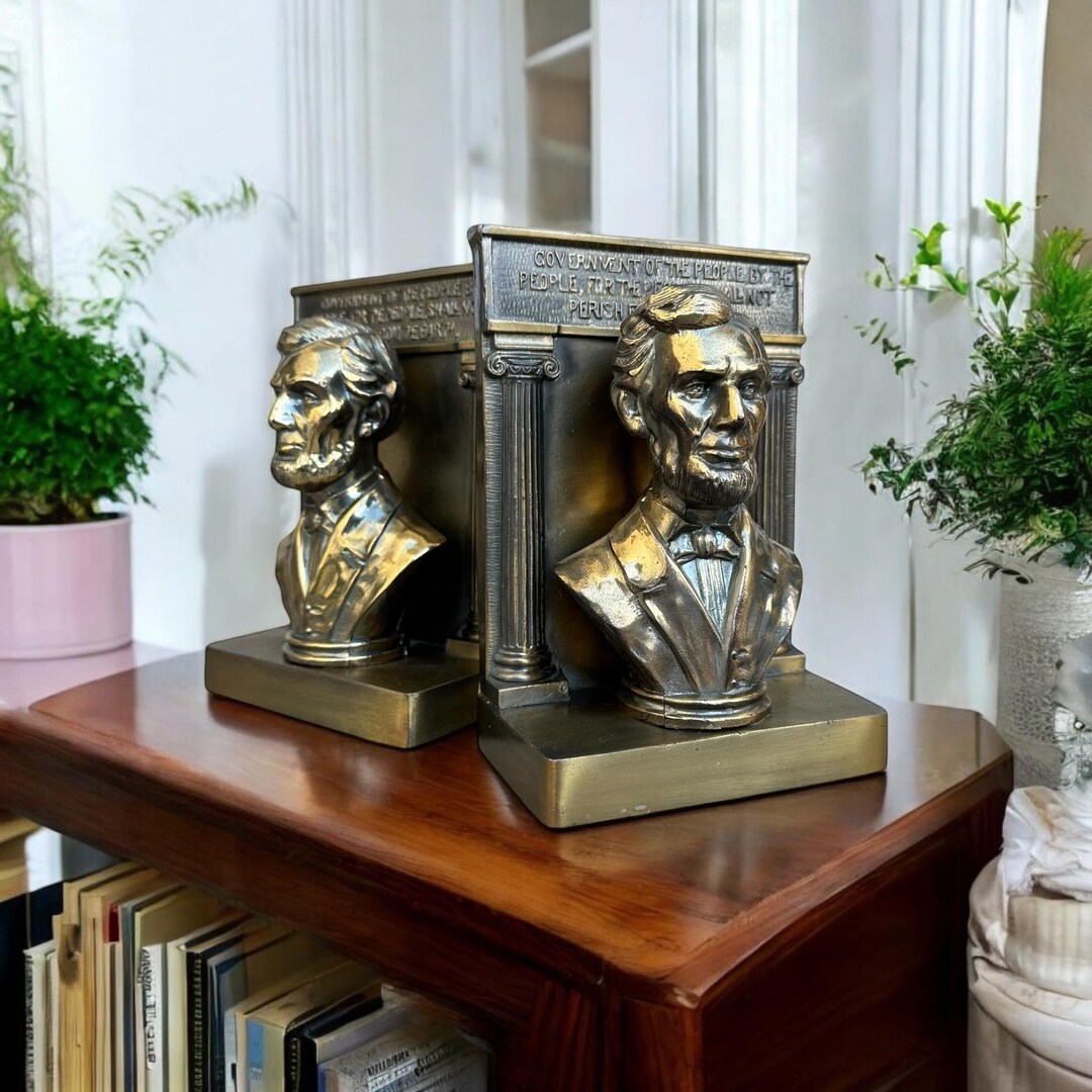 Vintage Bookends, Gold/bronze Metal Abraham Lincoln Gettysburg Address ...