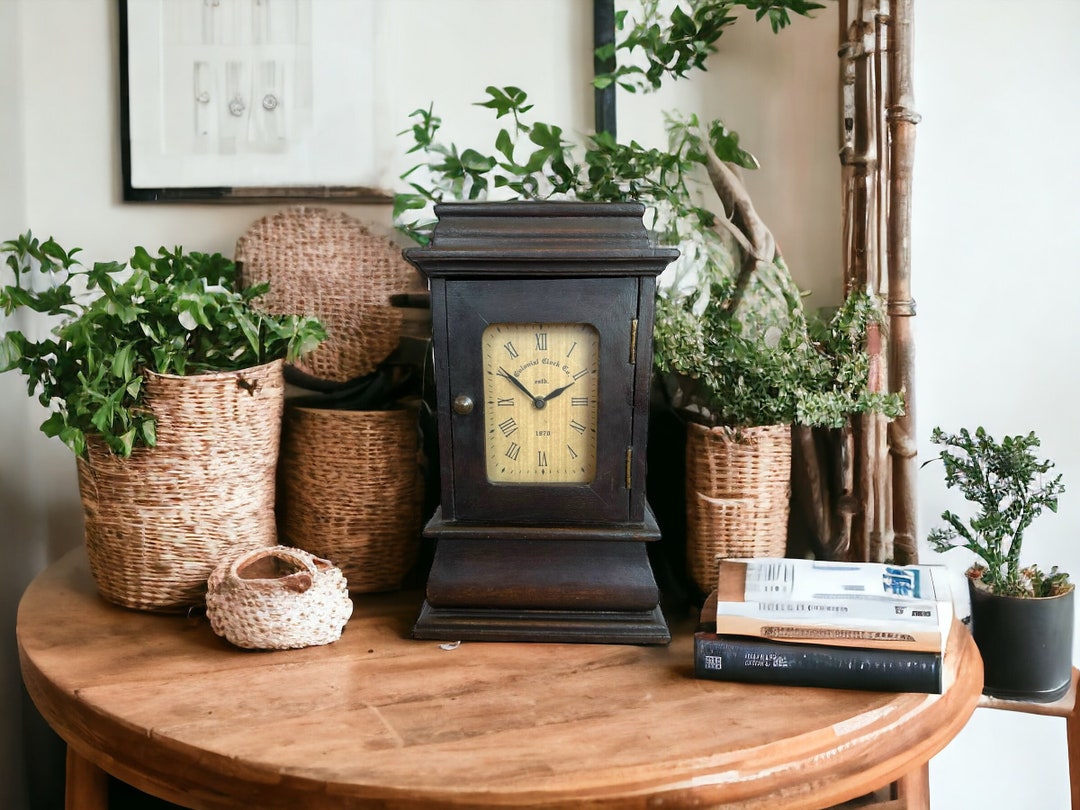 Vintage Wood Clock / Colonial Clock Co. / Mantel Clock With Storage ...