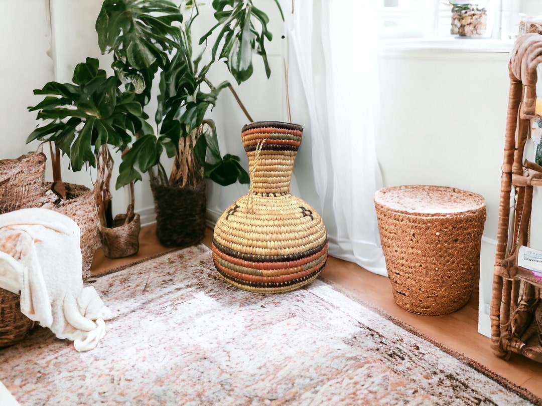 Large Vintage African Coil Basket With Lid, Papago Jug Style Hausa ...