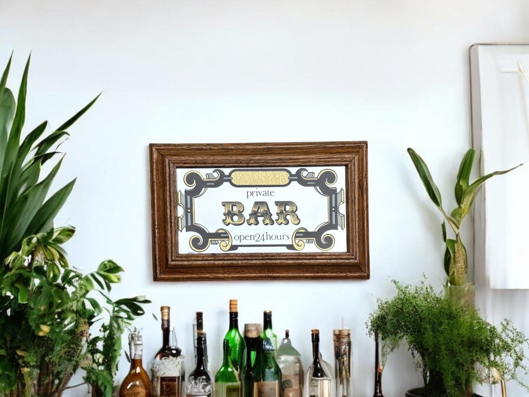 Vintage Bar Mirror Sign, Mid Century Private Bar Framed Sign, Bar Decor ...
