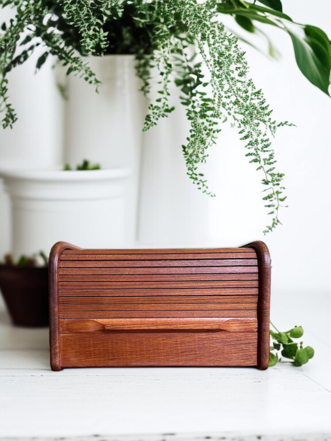 Vintage Danish Modern Teak Roll Top Box, Mid Century Sliding Lid Desk ...
