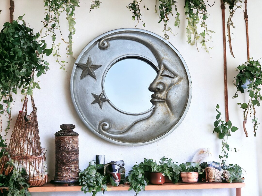 Vintage Moon Mirror, Man in Moon Mirror, Silver/gold Round Mirror, Wall ...