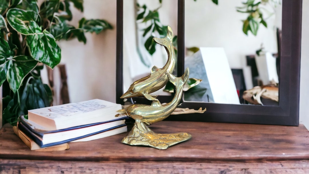 Vintage Brass Dolphin Statue/ Large Mid Century Swimming Brass Dolphins ...