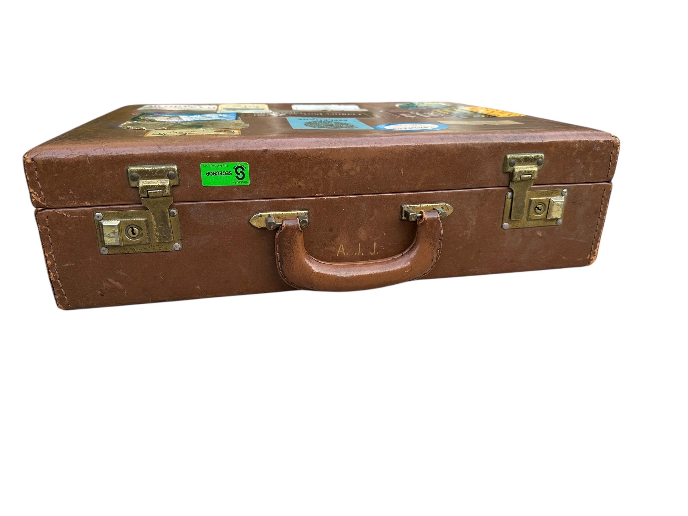 Vintage Hard-shell Suitcase With Travel Stickers, Retro 60's Leather ...