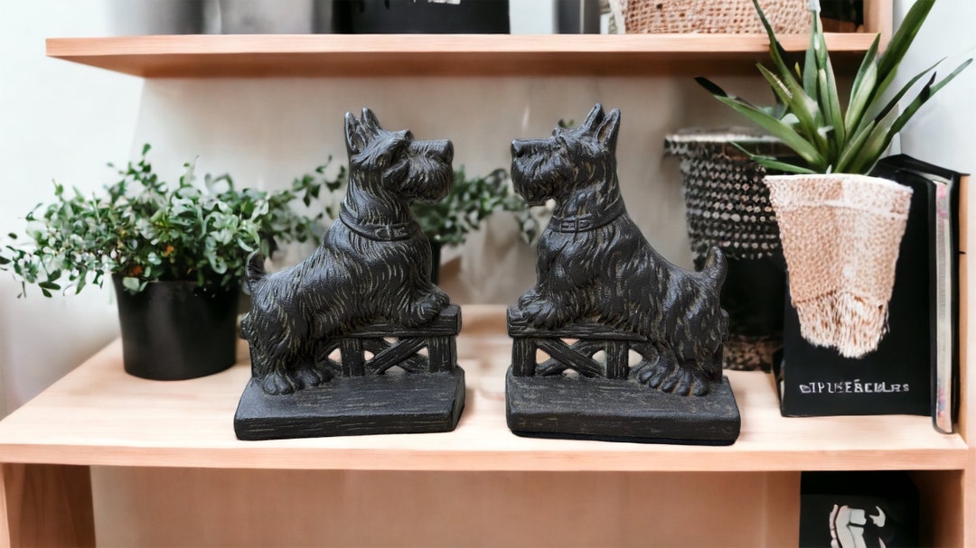 Vintage Cast Iron Scottie Dog Bookends /scotty Dog Book Ends/ Black ...