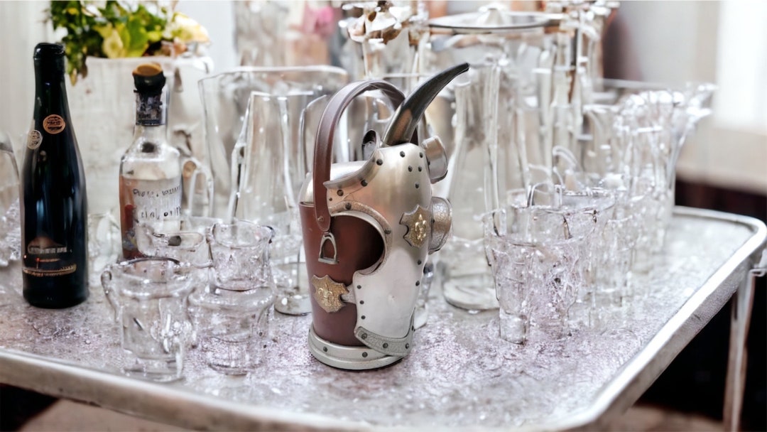 Rare Medieval Horned Helmet Ice Bucket With Wind up Music Player / Faux ...