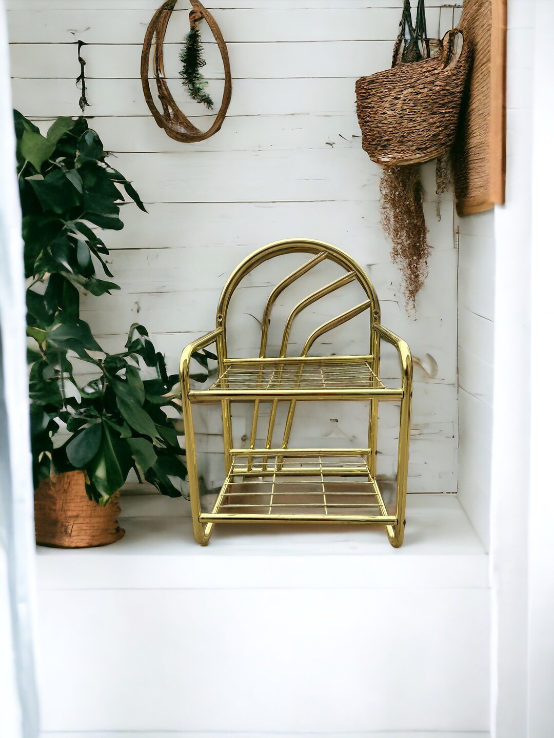 Metal Wall Shelf / Brass Gold Tone Shelf / Art Deco Table Shelf / Wall ...