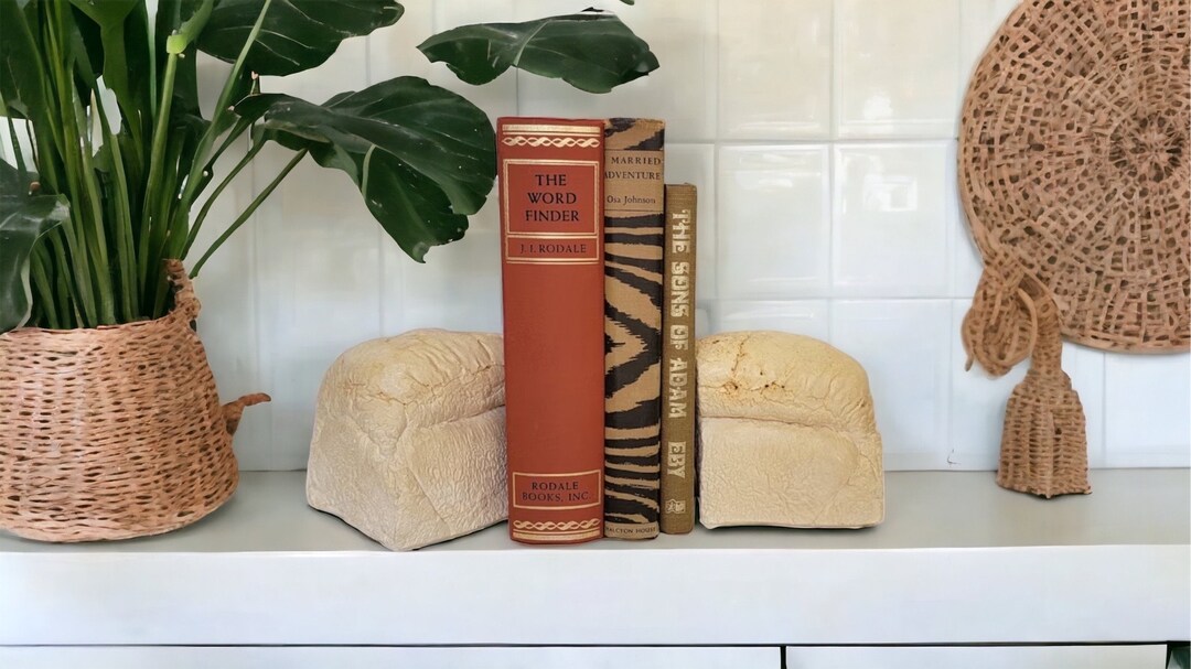 Vintage Cast Plaster Loaf of Bread Bookends / Bakers Bookends / Kitchen ...