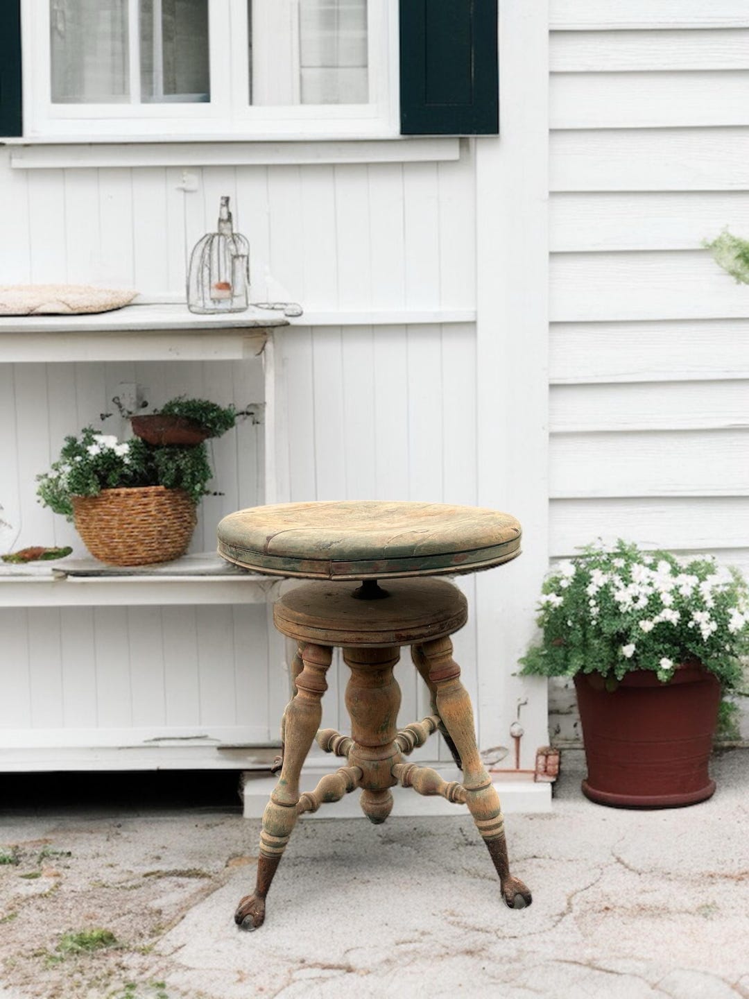 Antique Adjustable Piano Stool With Claw and Ball Feet, Rustic Chippy ...
