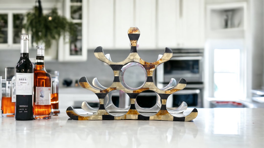 Vintage Wine Rack / Mosiac Shell Wine Bottle Holder/ Nine Hole Table ...