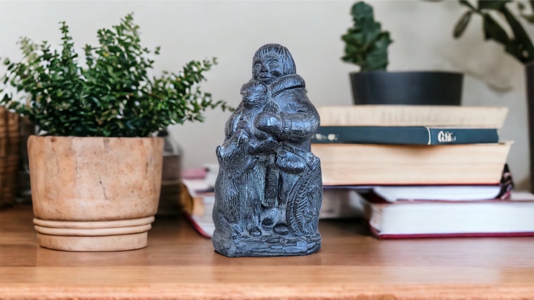 A Wolf Original Carve Statue/ Inuit With Bear and Cub/ the Wolf ...