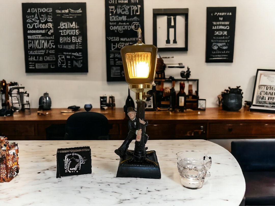 Vintage Bar Lamp With Music Box, Hobo Drunk Man Lamp Post Table Lamp ...