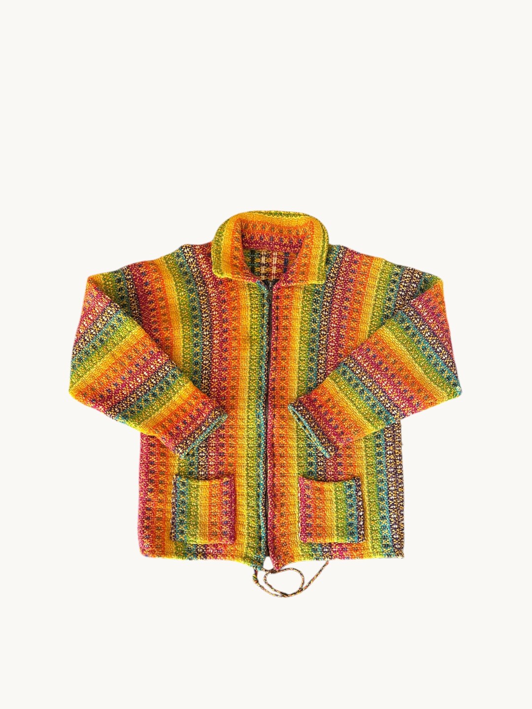 Vintage Wool Sweater Coat, Rainbow Jacket, Ecuadorian Knitted Zip up ...