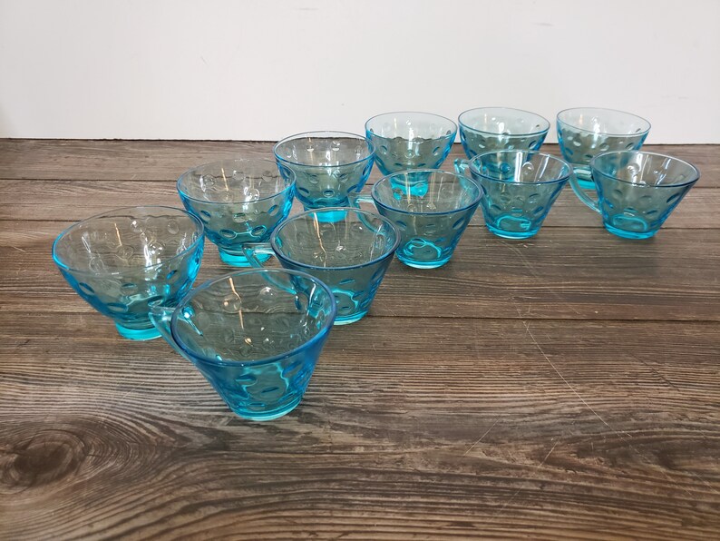 11pc Turquoise/aqua Hazel Atlas Glass Cups/ Bowls Vintage - Etsy