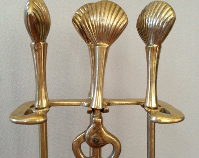 Fireplace Tools Set Seashell Sea Shell Vintage Brass Nautical Clam Mid ...