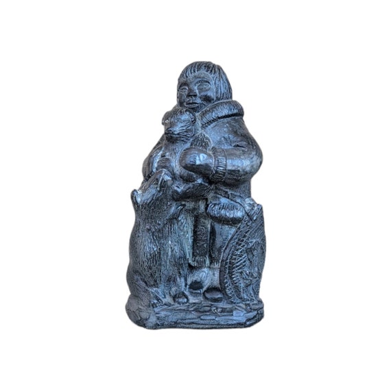 A Wolf Original Carve Statue/ Inuit With Bear and Cub/ the - Etsy