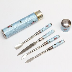 Antique Sterling Silver and Glass Enamel Manicure Set - Four Piece Nail ...