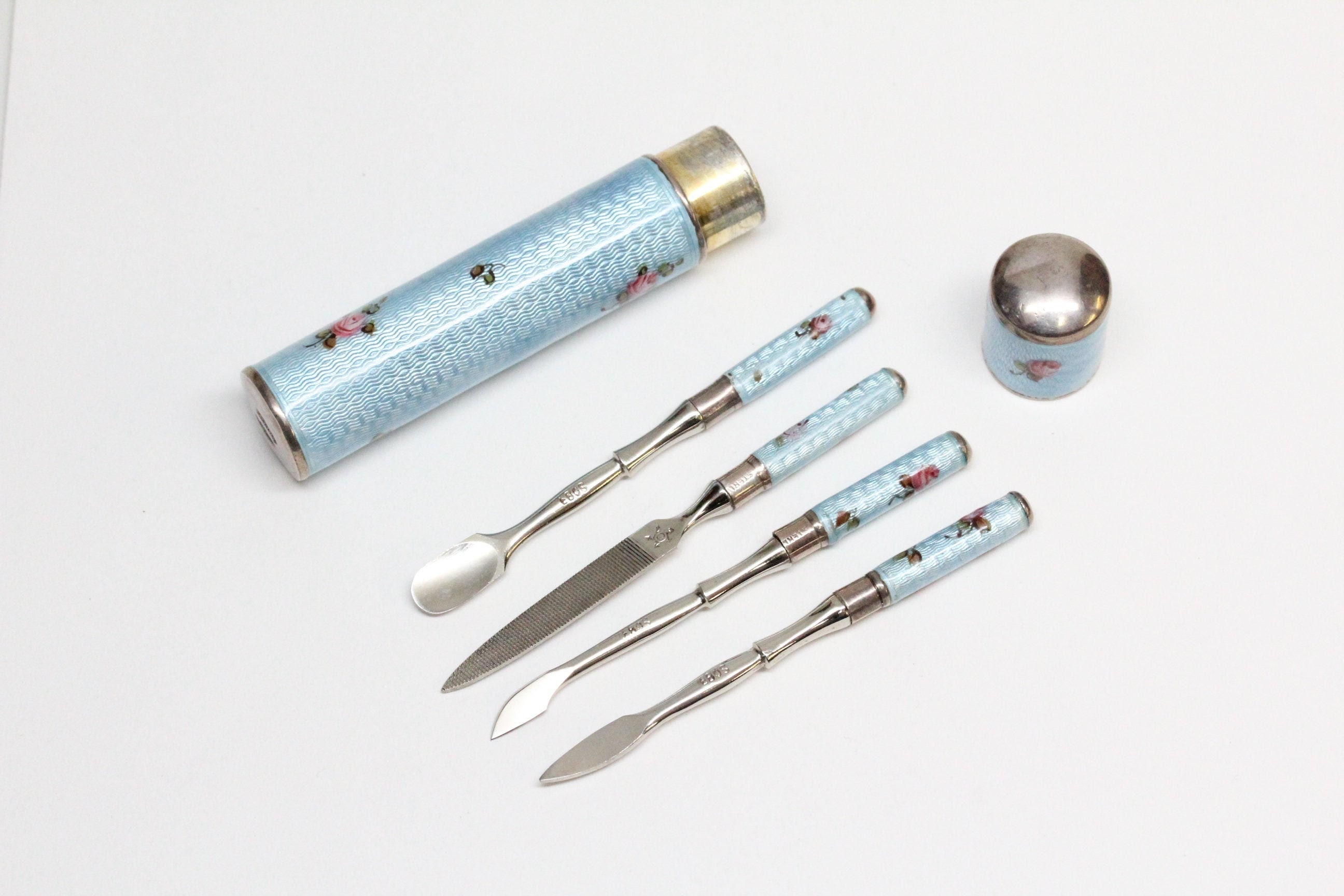 Antique Sterling Silver and Glass Enamel Manicure Set Four | Etsy