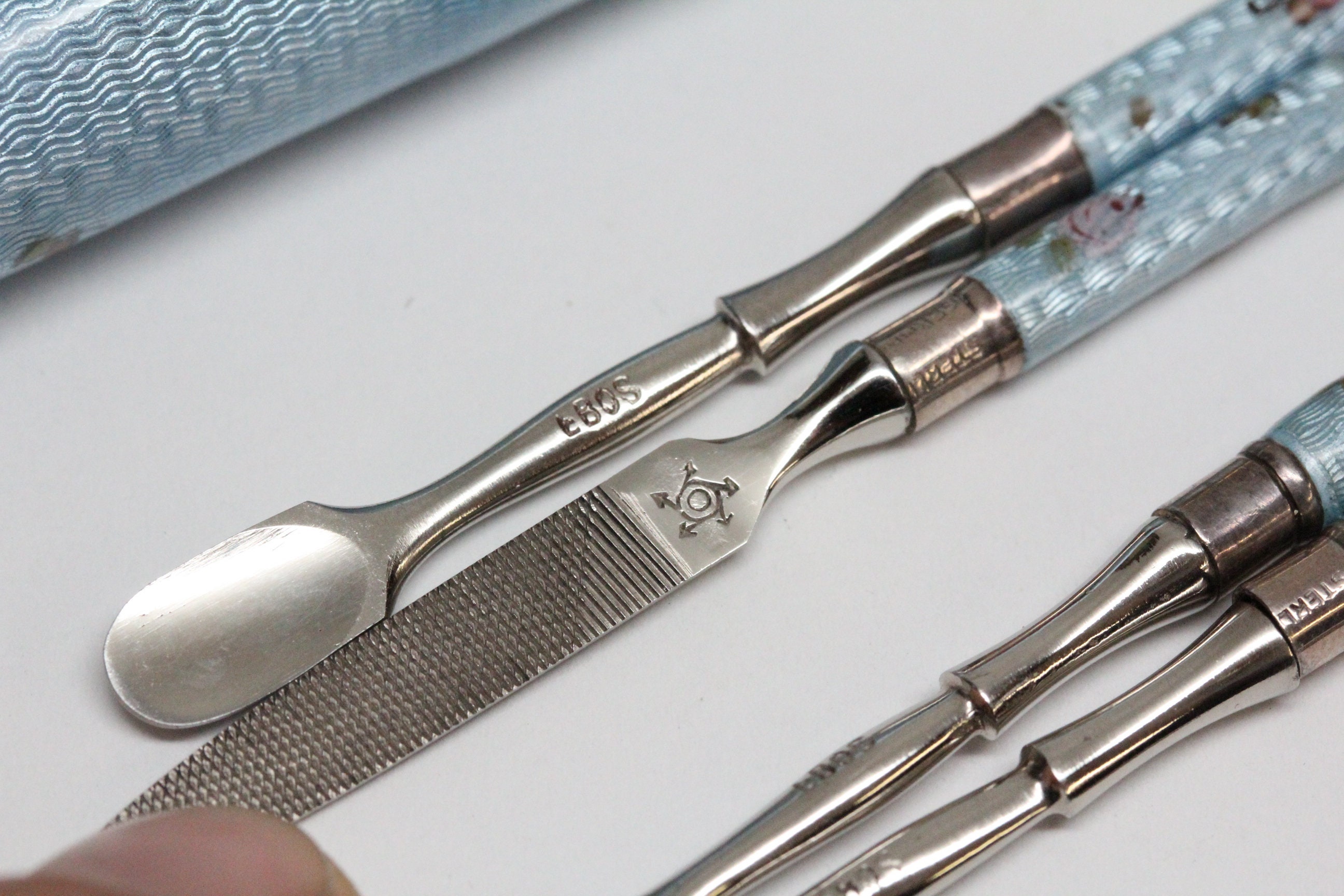 Antique Sterling Silver and Glass Enamel Manicure Set Four | Etsy