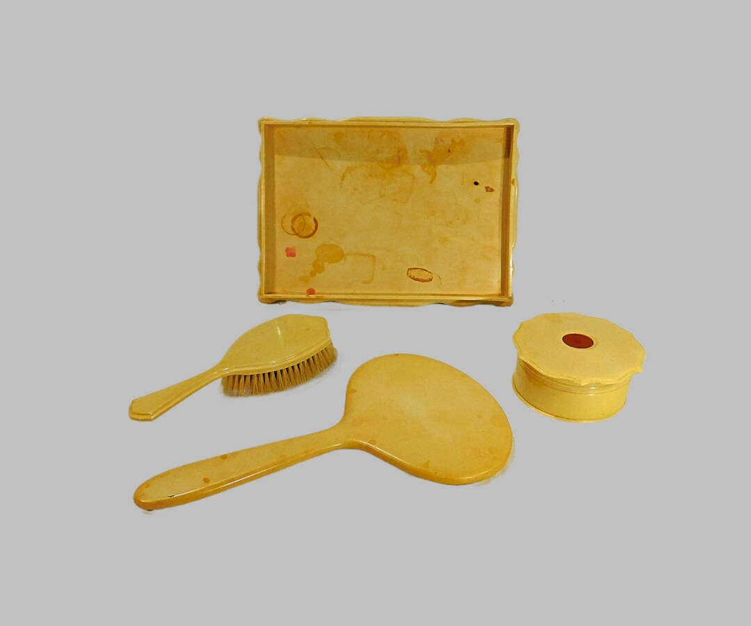 Vintage Antique 5 Piece Celluloid French Ivory Dresser Set - Tray ...