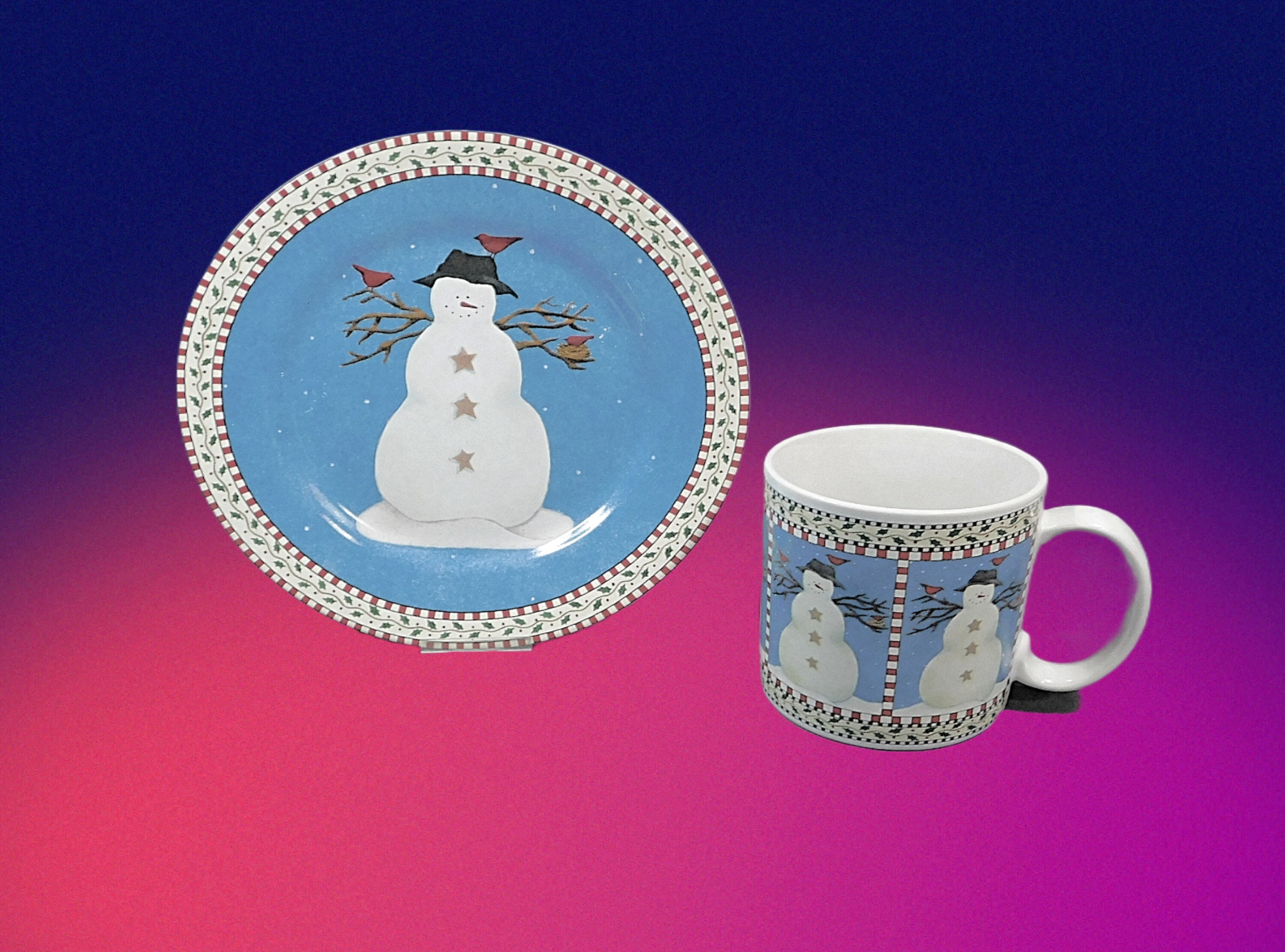 Vintage 8 Piece Set Debbie Mumm Snowman Christmas Salad or Dessert ...