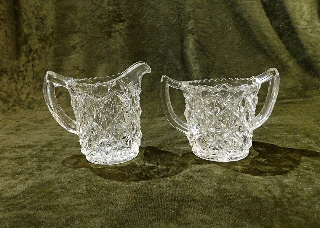 Vintage Pressed Glass Diamond Pattern - Diamond Point Sugar Bowl ...