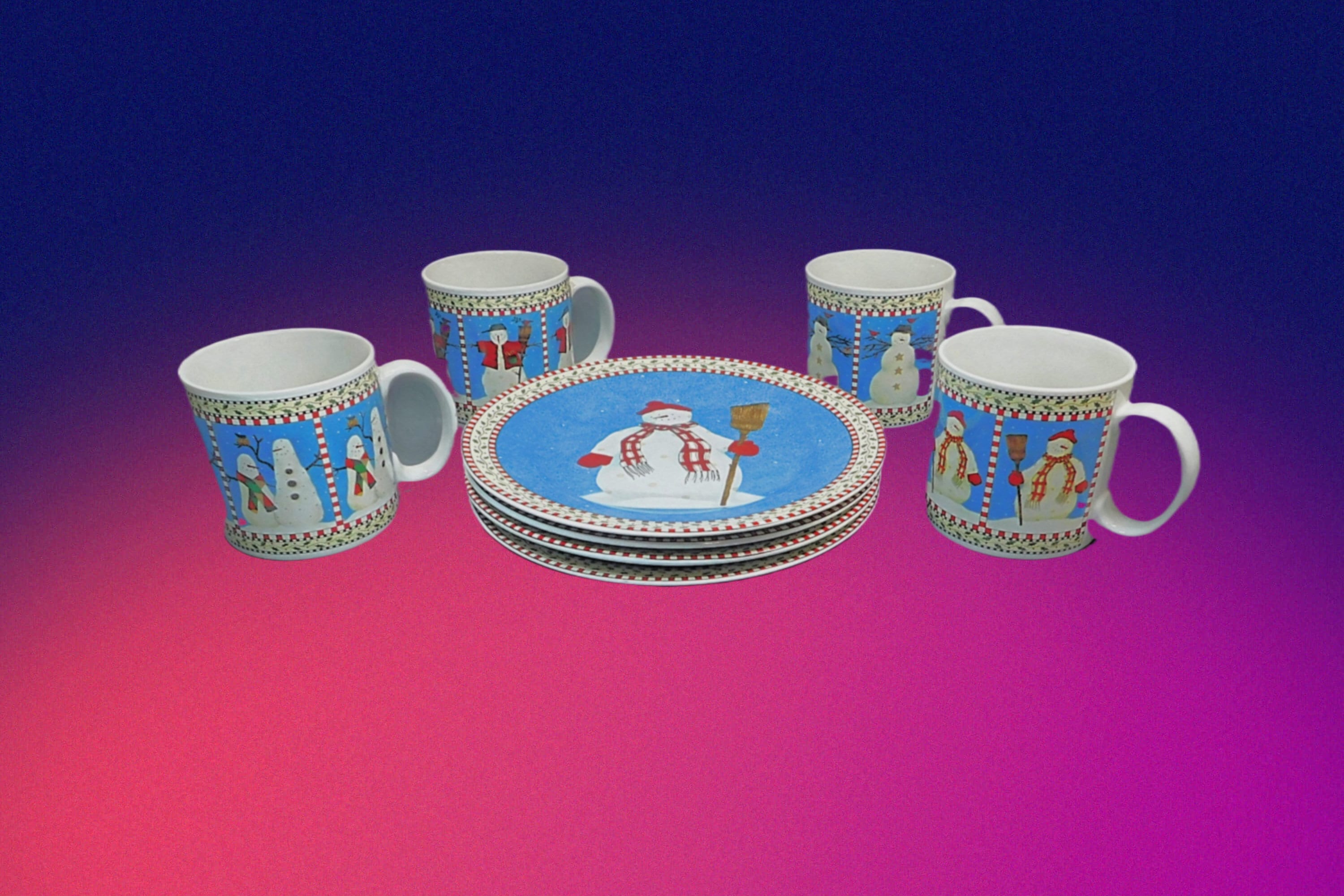 Vintage 8 Piece Set Debbie Mumm Snowman Christmas Salad or Dessert ...