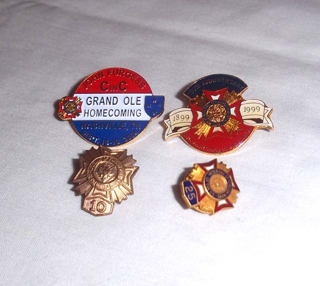 4 Vintage VFW Veterans of Foreign Wars Pins Brooches Including 100th ...